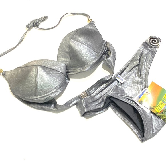 rivage line | Swim | Silver Metallic Halter Tie Bikini Swim Suit | Poshmark